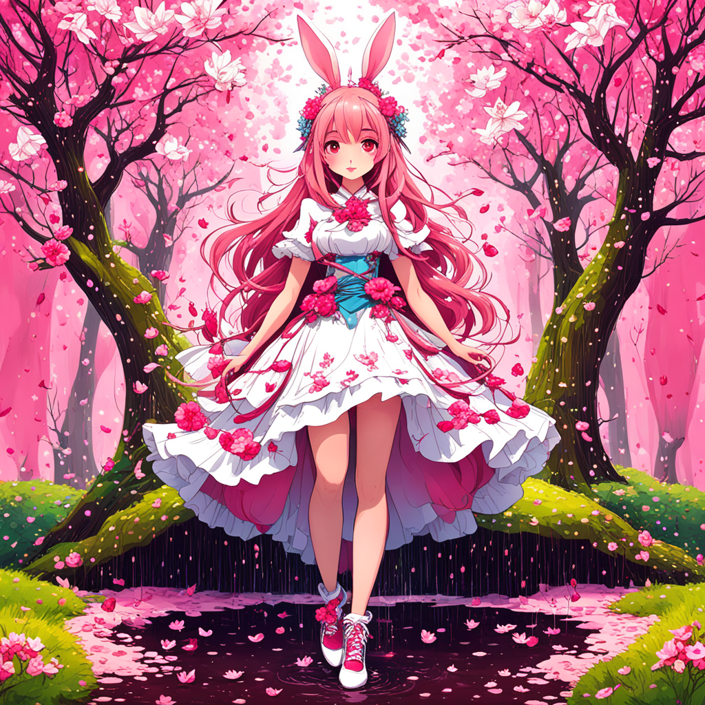 A woman with rabbit head wearing in a wet dress standing nex... by ...