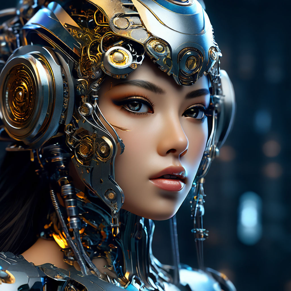 Portrait photo of a beautiful female cyborg from 1920 by zhiwei wu ...