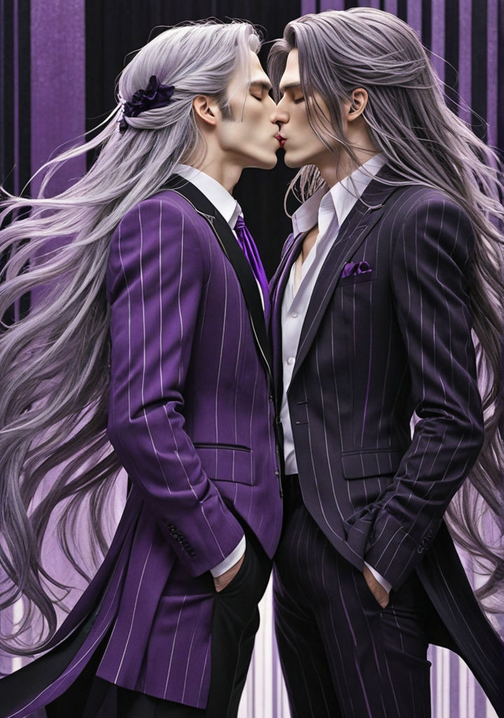 Anime-style portrayal of two long-haired characters sharing ... by ...