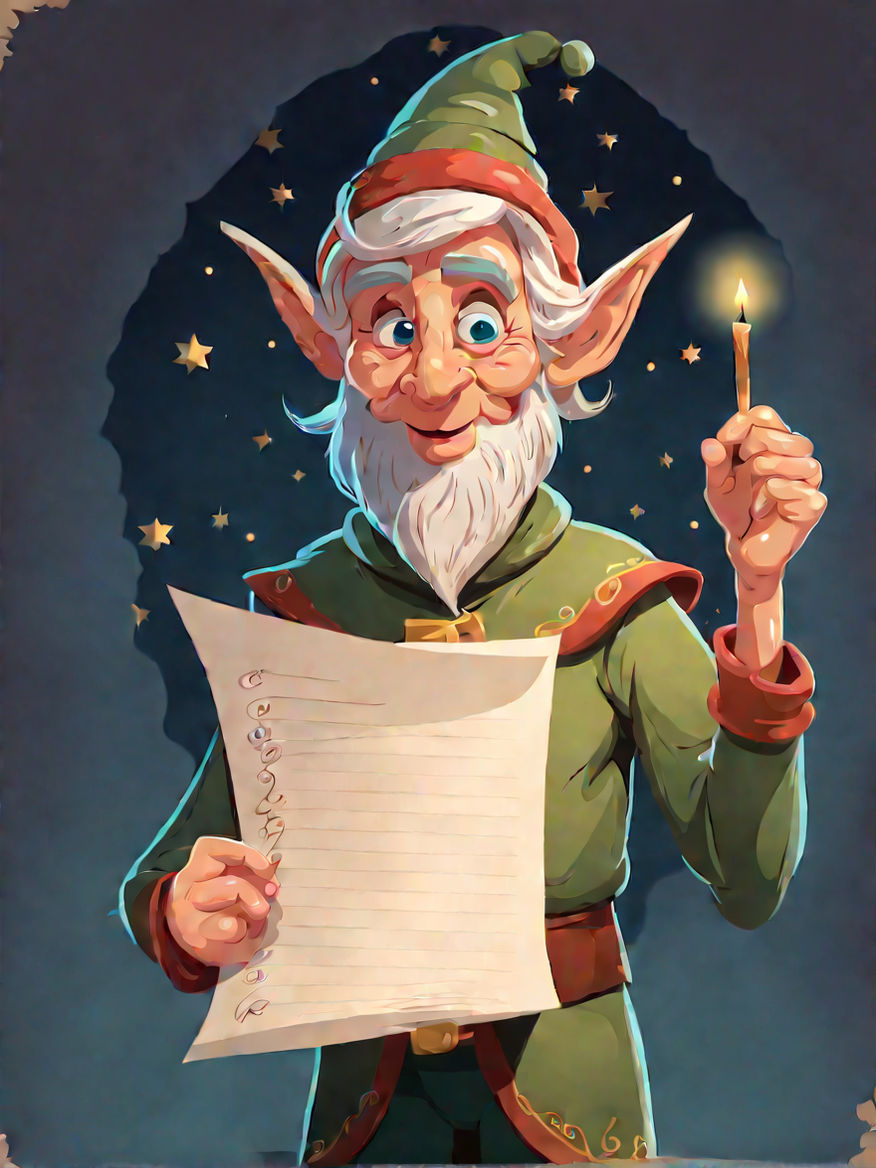 The old elf is holding a list of children's wishes on paper by Zoran ...