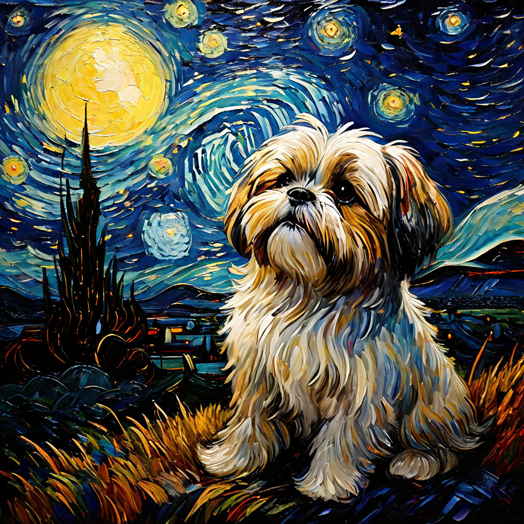 A shih tzu touch the moon by its hand and included in the pa... by ...