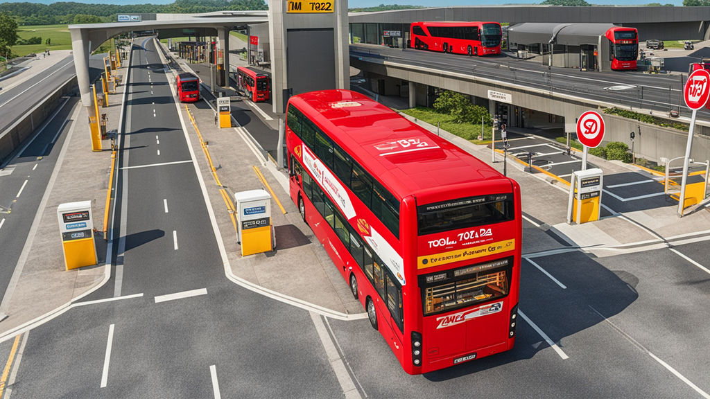 The image depicts a vibrant red double-decker bus labeled "S... by CGI ...