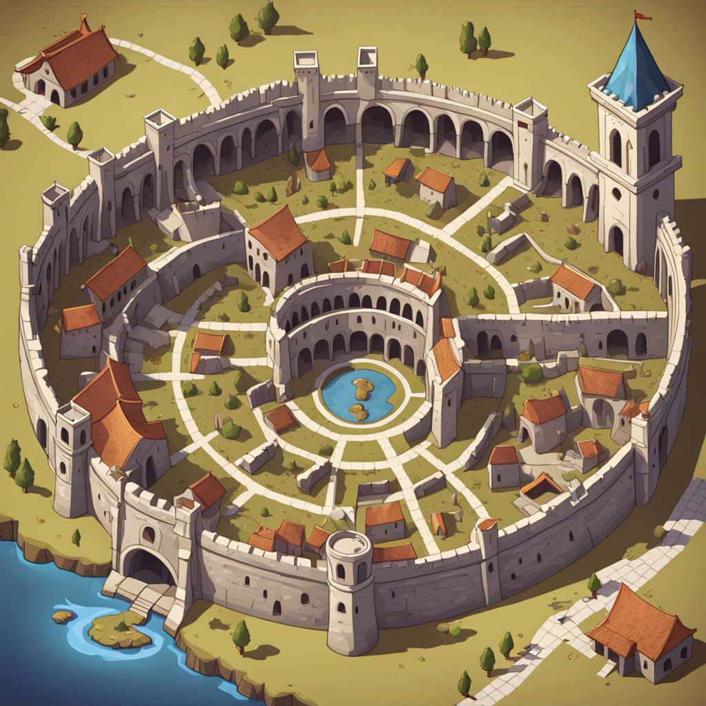 8x8 grid view cartoon map of medieval theme for a game map w... by L Od ...