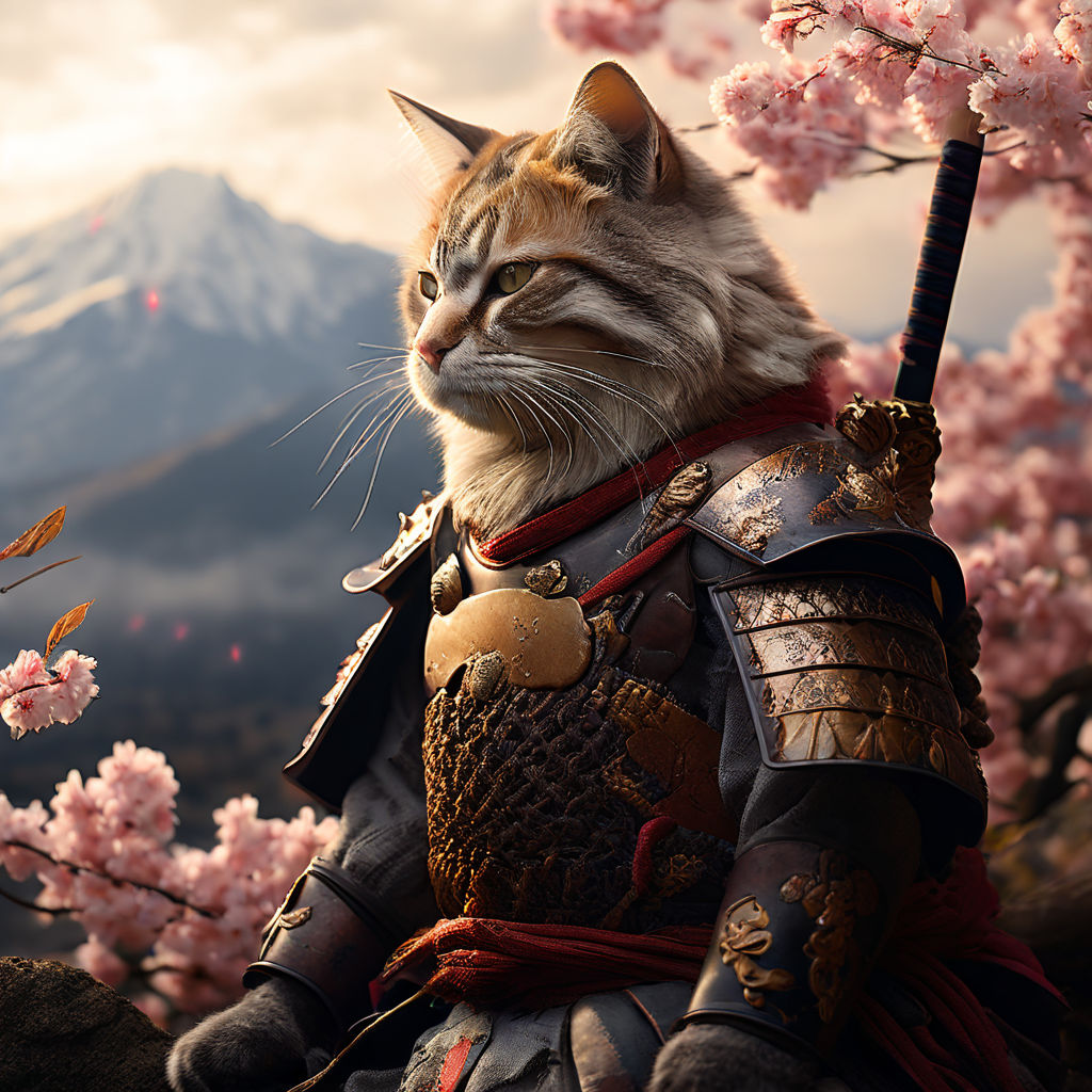 Humanoid samurai cat clad in traditional armor by eM eS - Playground