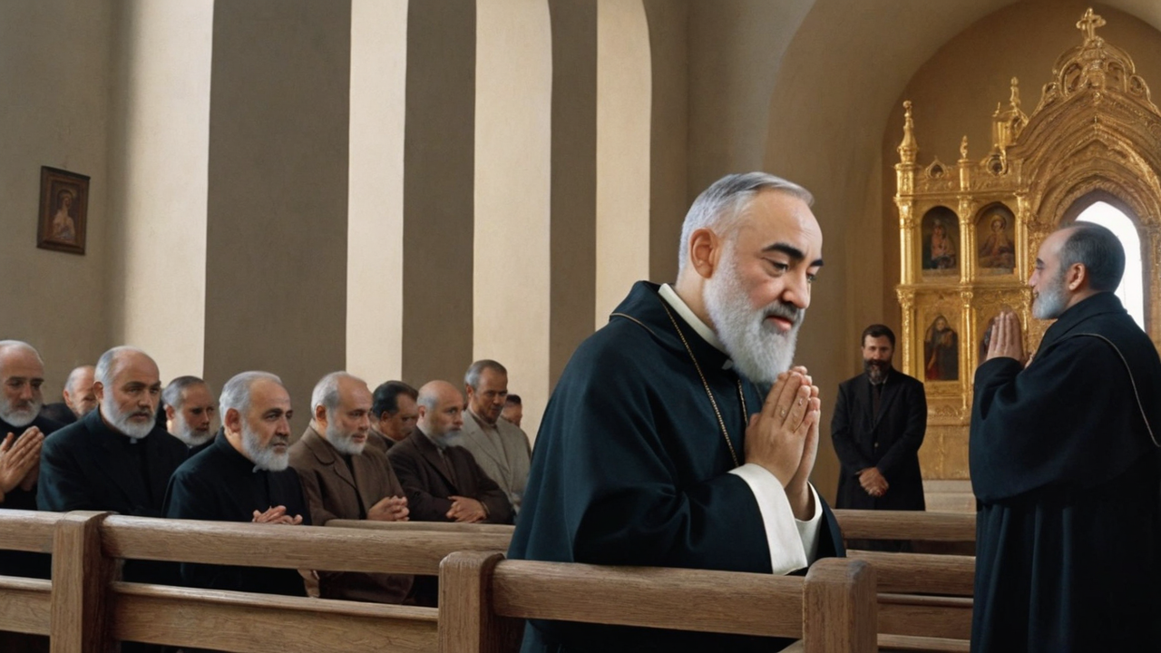 Image Of San Padre Pio Praying In His Chapel Whit Peoples By Fabio Russo Isack Playground