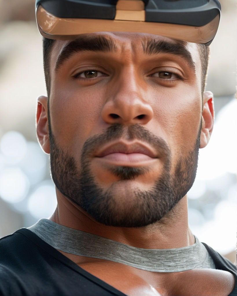 Muscular man with a weak smirk displaying perfect facial sym... by ...