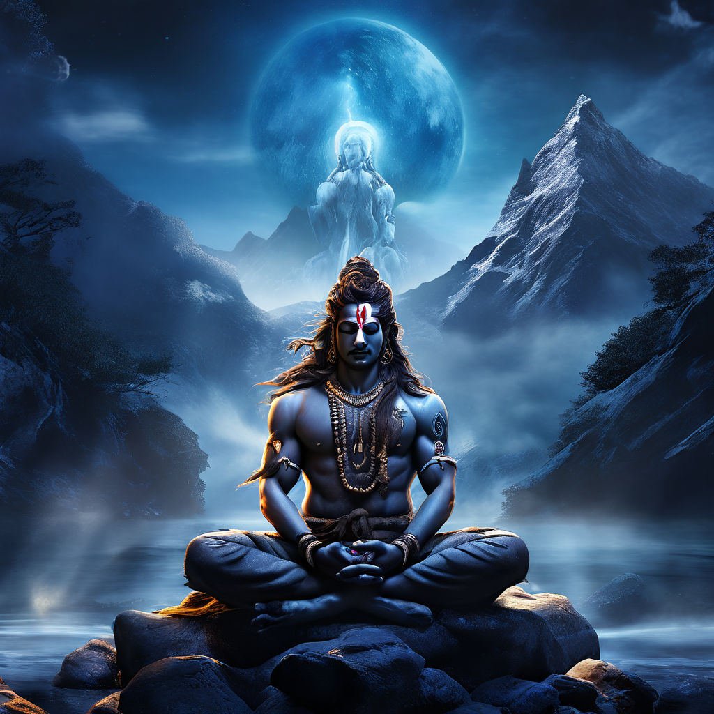 Lord Mahadev portrayed in a serene Himalayan landscape by Psychic vk ...