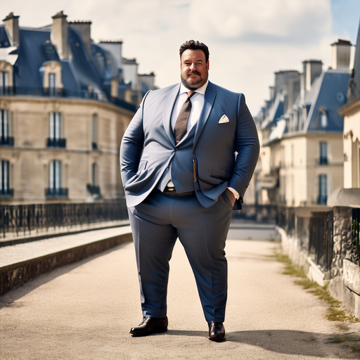 A handsome french buff wide man in a suit with a stuffed bel... by Yael ...