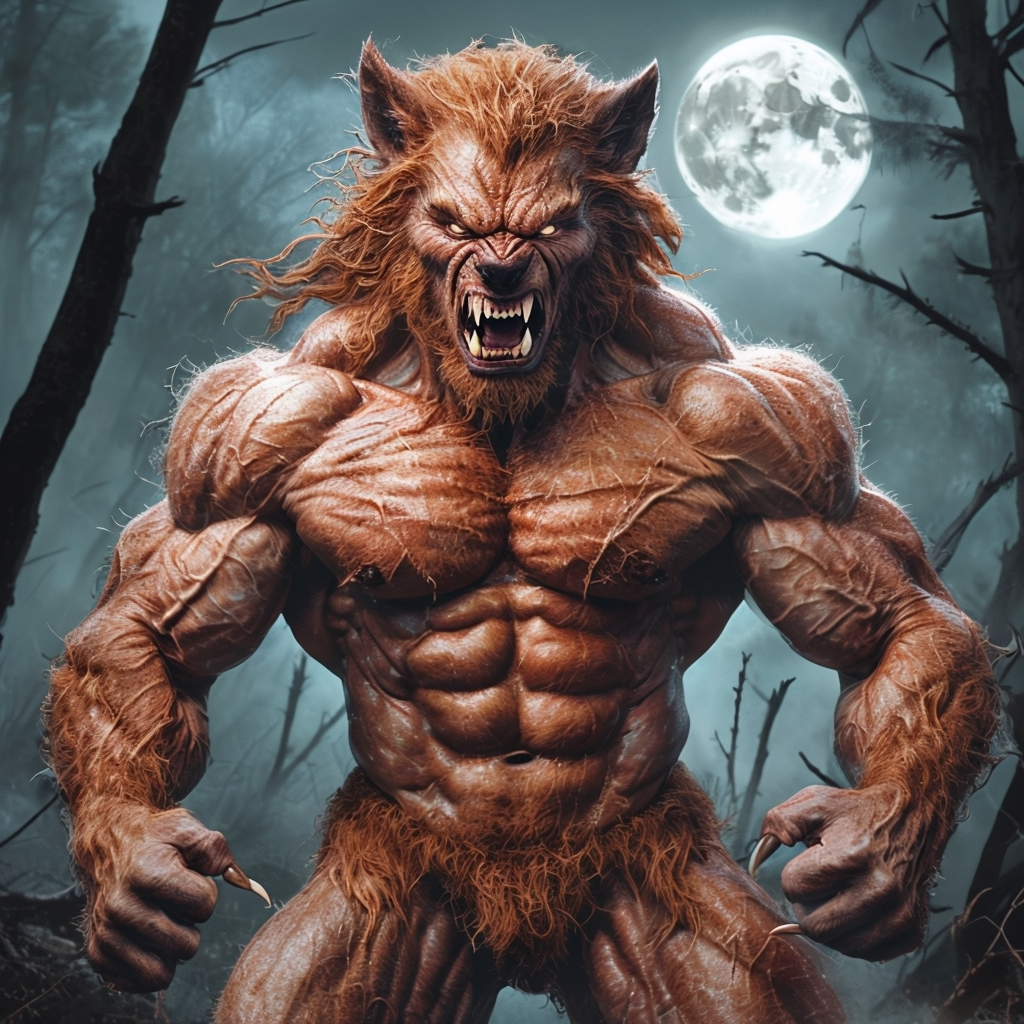 A mythical werewolf creature with extremely exaggerated by ...