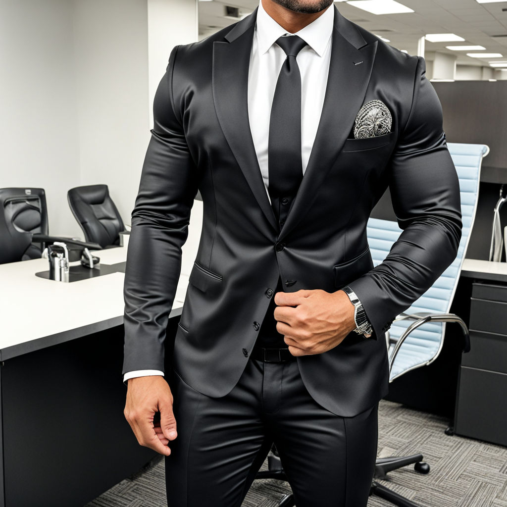 Male mexican 40 years bodybuilder boss office satin black su... by ...
