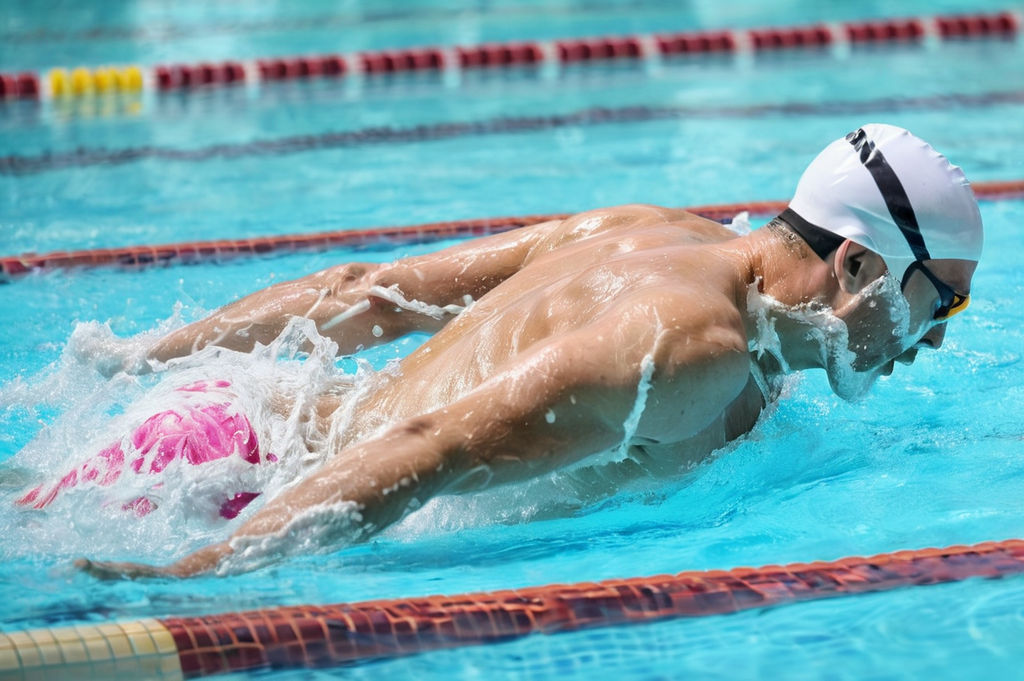 Man swims butterfly style in swimming pool by Nakata Art - Playground Man swims butterfly style in swimming pool by Nakata Art - Playground
