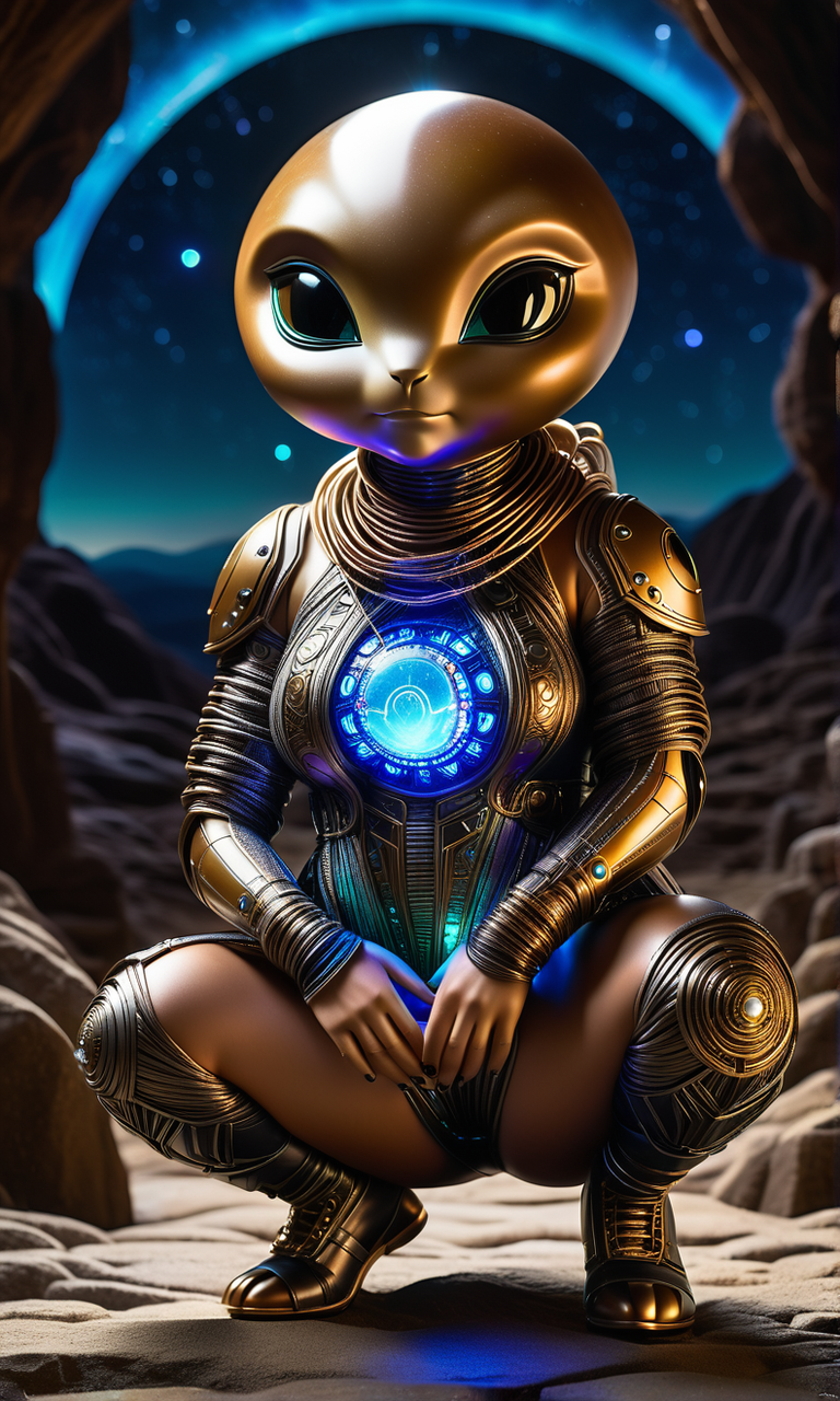 Full body alien science fiction character squatting by Виктор Dry ...