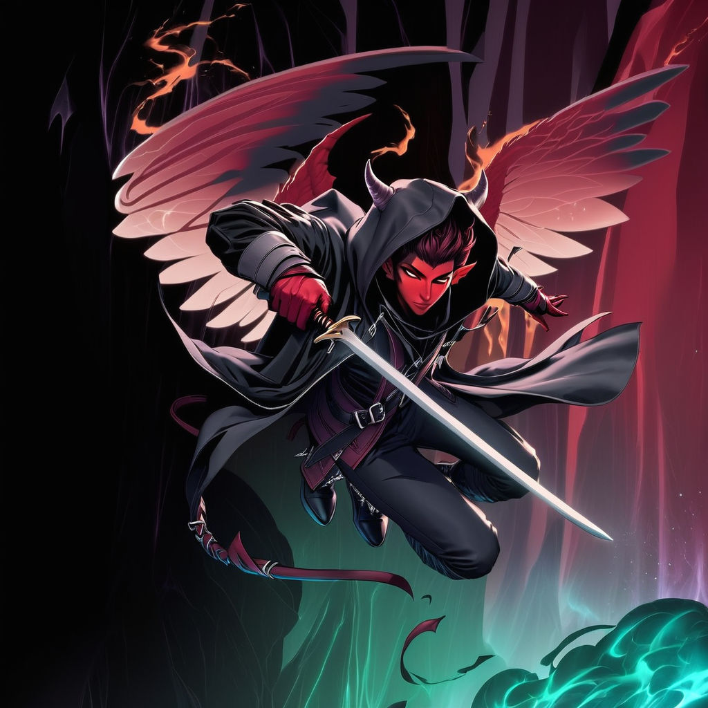 A male rogue red tiefling with an emo haircut and wearing a ... by ...