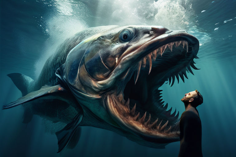 A huge fish swallowing a man in the ocean by Gulf Xpert - Playground