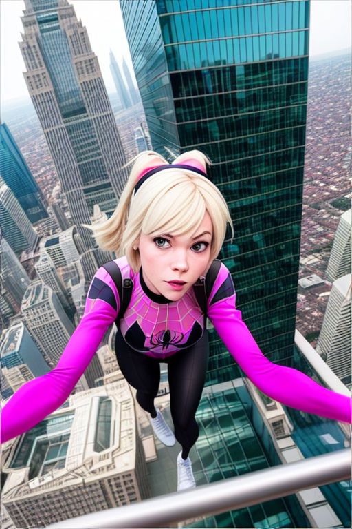 Falling down gwen stacy spider-gwen from a skyscraper city. ... by ...