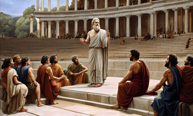Socrates speaking with his students in an amphitheater in At... by ...