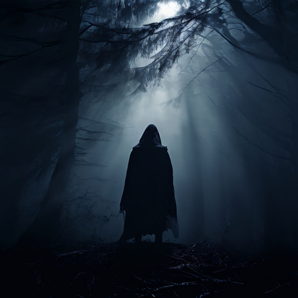 Shadowy figure cloaked in darkness standing at the edge of a... by Team ...