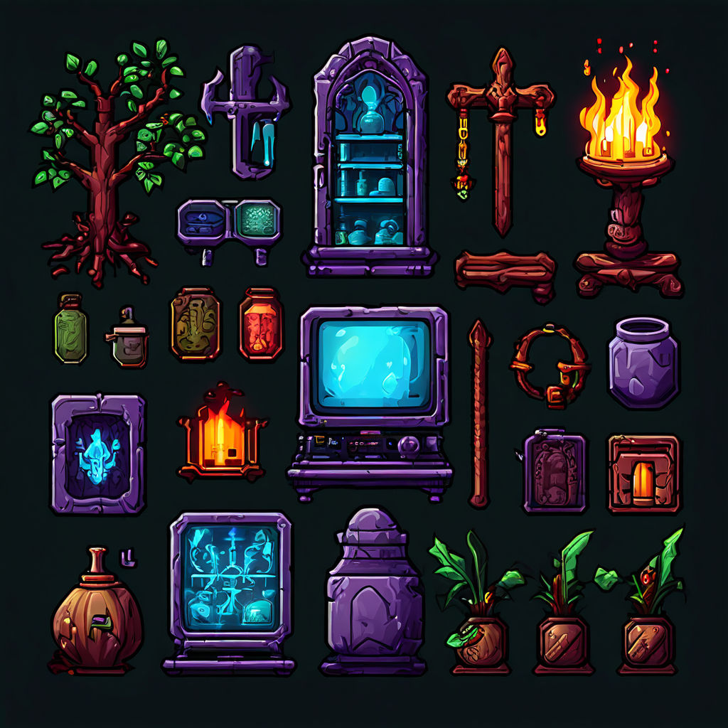 Sprite sheet featuring an array of 16-bit fantasy medieval i... by ...