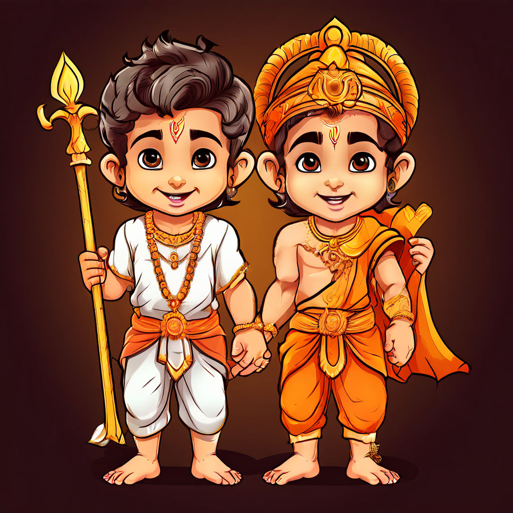 Printable coloring sheet of lord ram and hanuman as childre... by Manas ...