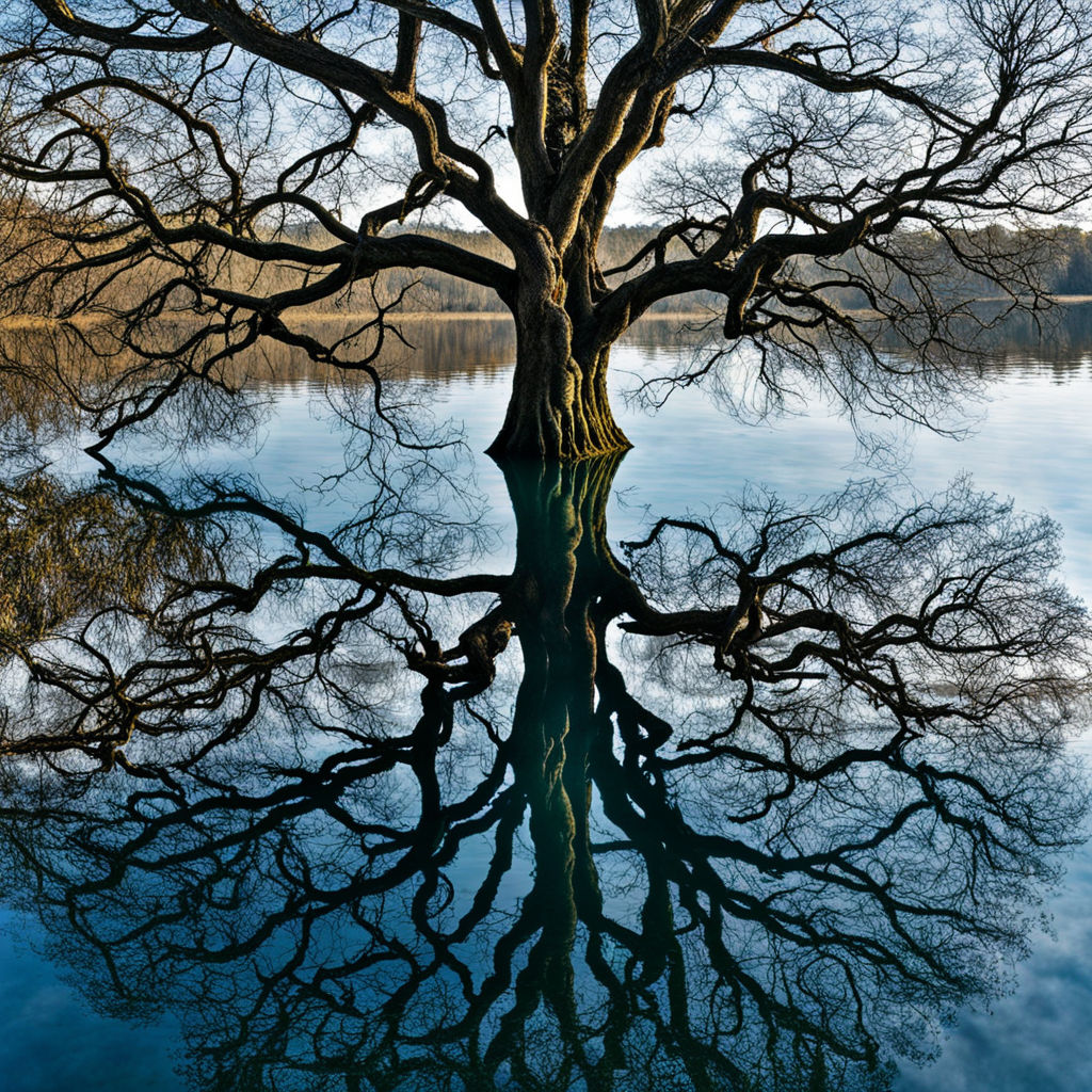 Inverted tree levitating above a calm by Vaibhav Yadav - Playground