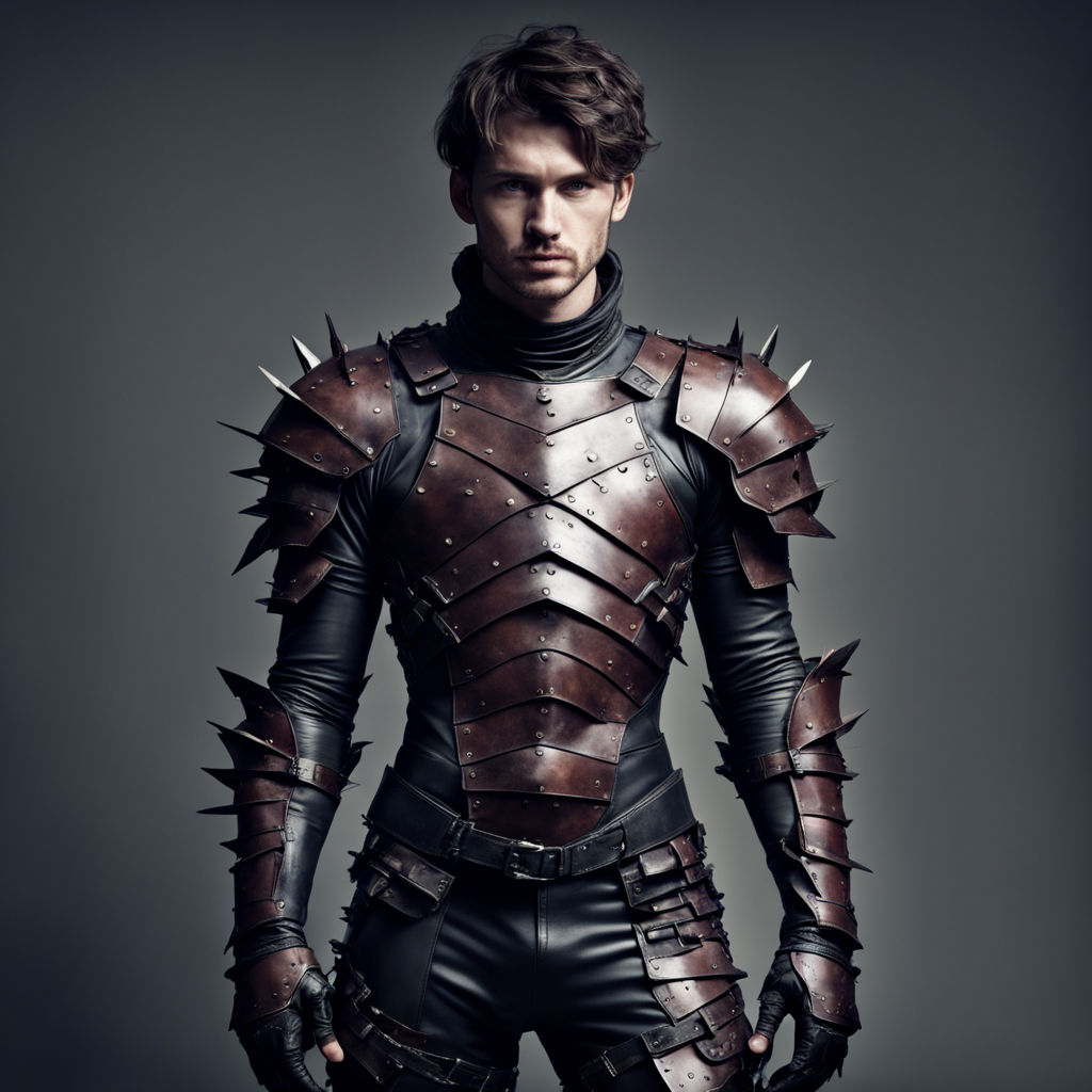 A guy wearing a fitting catsuit and leather armor made of di... by ...