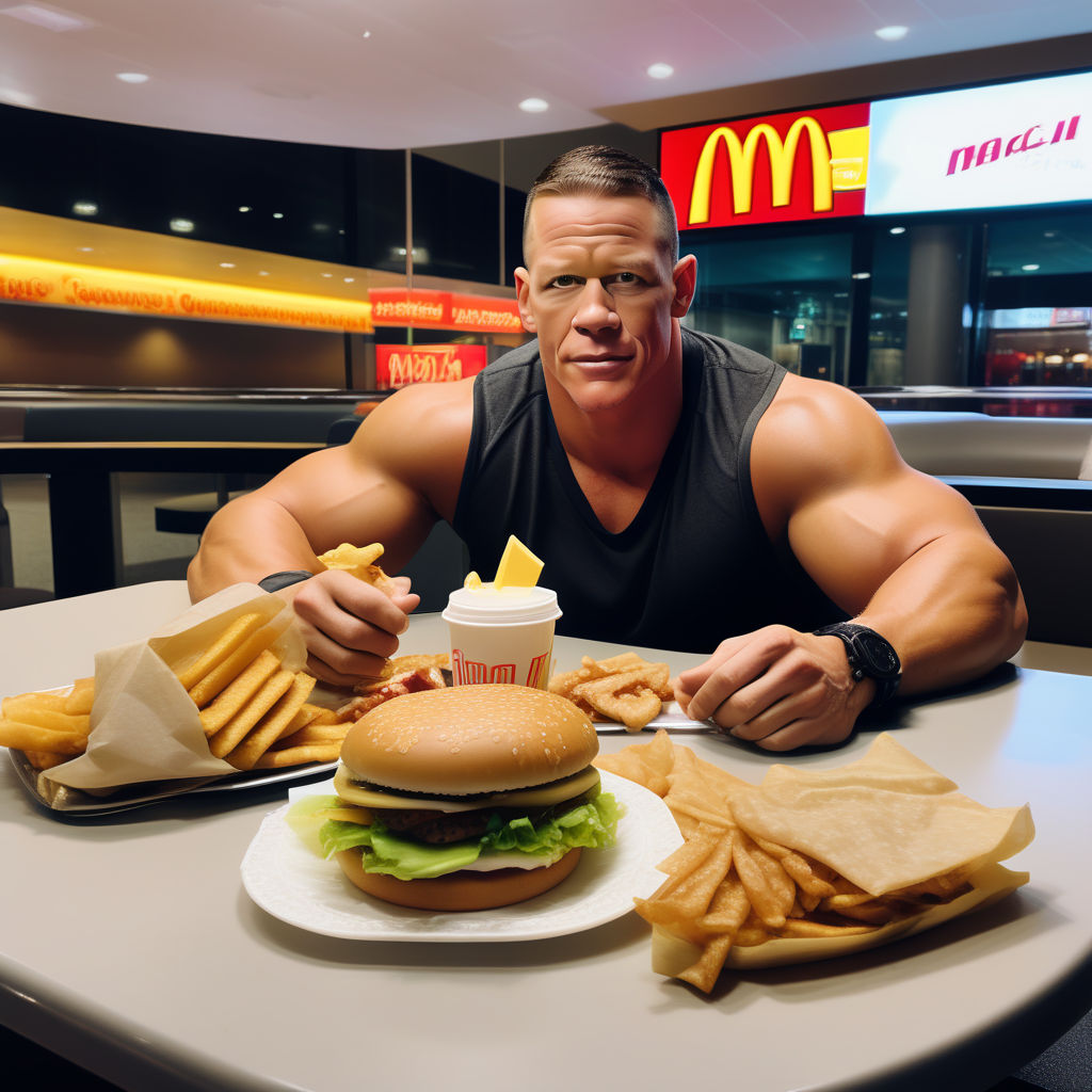 John Cena from WWE eating a cheeseburger at McDonald's by John - Playground