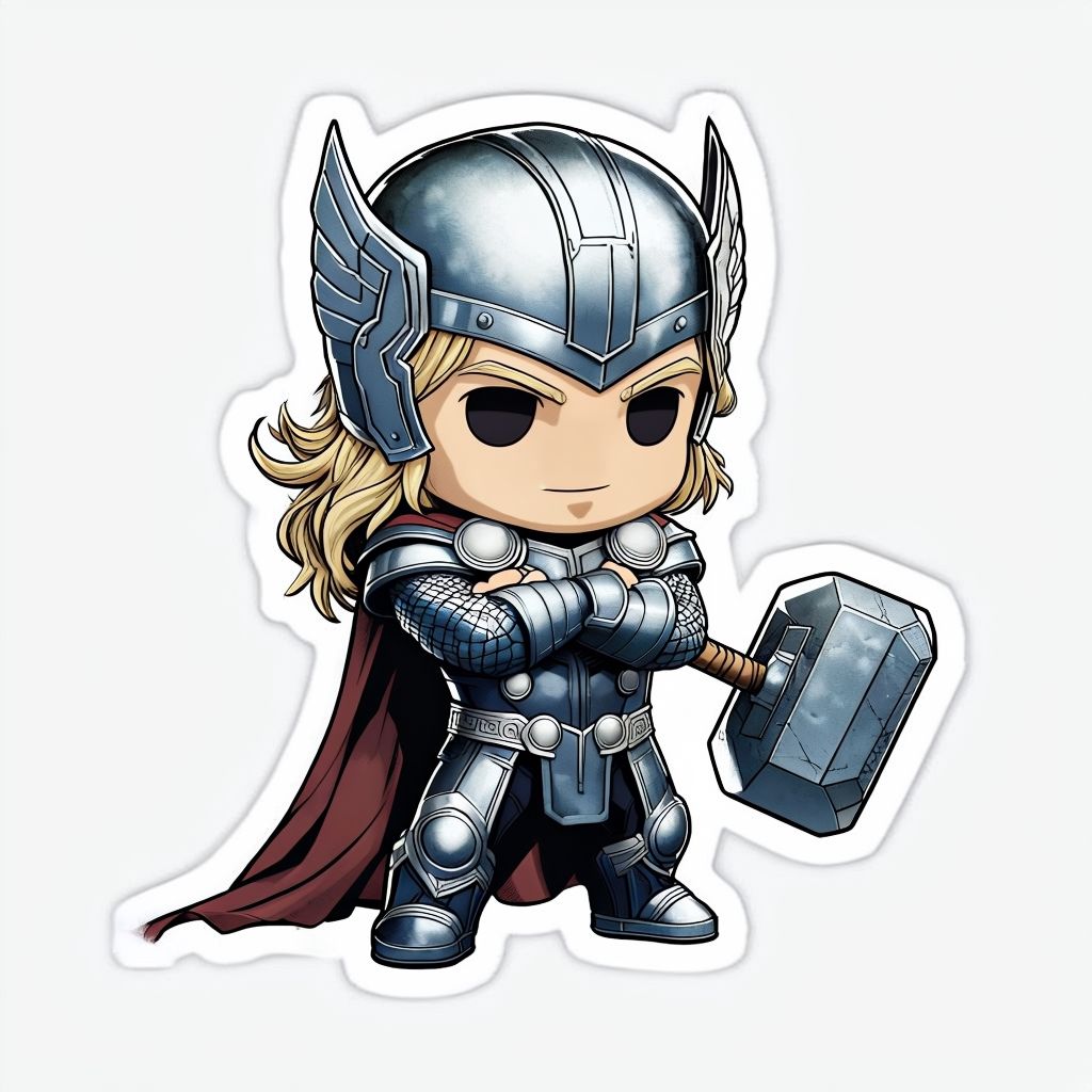Chibi Thor Illustration With Mjolnir Arms Crossed - Playground