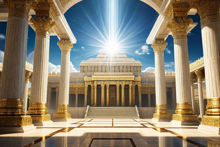 Create a realistic image of a heavenly temple bathed in divi... by ...