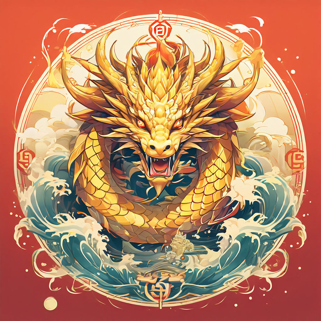 Dragon in a sigil surrounded by golden magic threads by Mary Lou ...