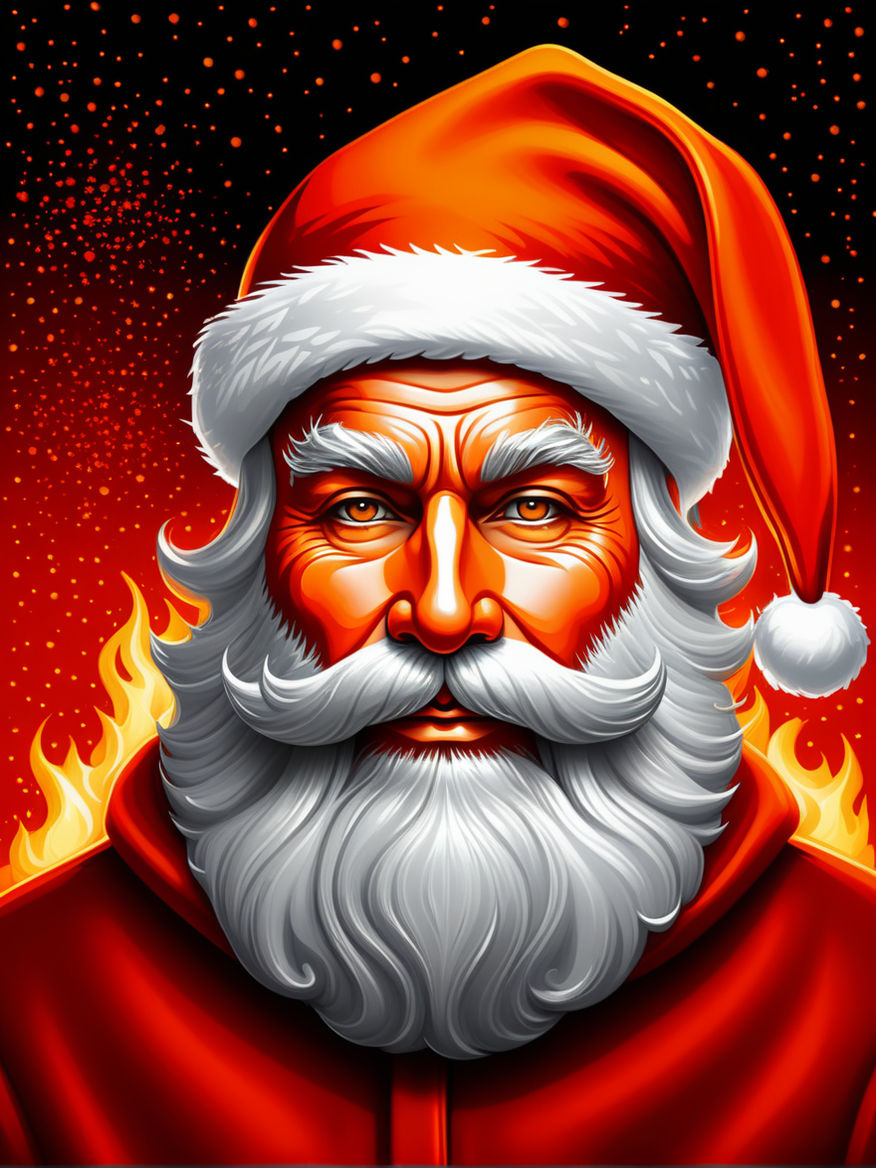 Digital illustration of Santa Claus's face. His face is surr... by ...