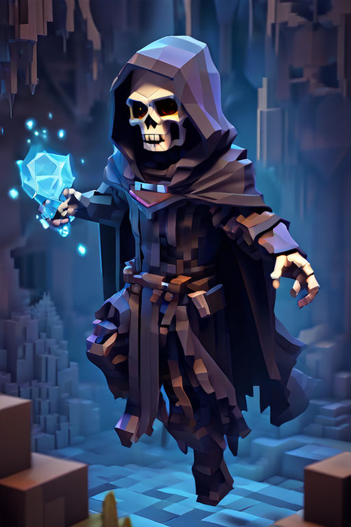 A minecraft painting of a black skeleton mage hovering. by Credo Games ...