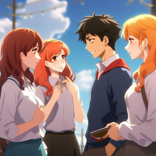 A group of people talking to each other in an anime image by yalla kora ...