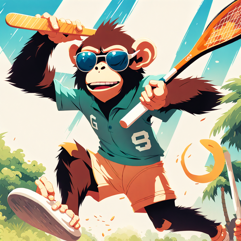 An aggressive athletic monkey wearing sunglasses swinging a ... by TKL ...