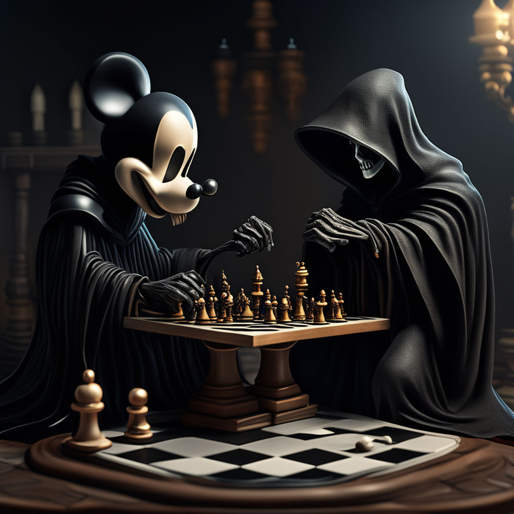 Grim Reaper playing chess with mickey mouse by Michal Sivý - Playground