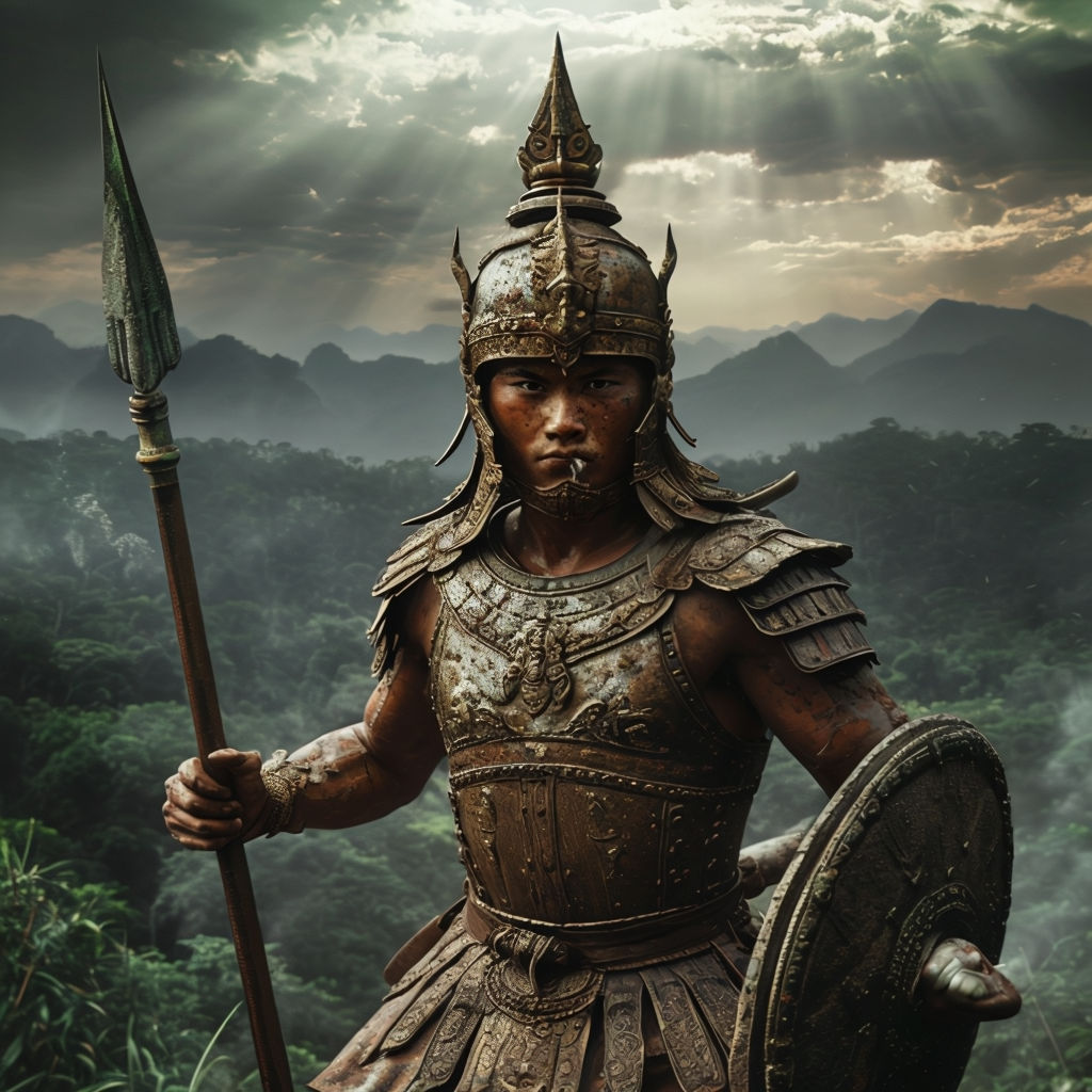 "An ancient Thai warrior standing in a heroic pose by นลธวัช แข็งเเรง ...