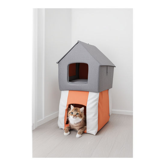 A beautiful cot-house for a cat in orange color by здесь тепло ...