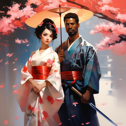 African American geisha and samurai couple by Jadaida Glover - Playground