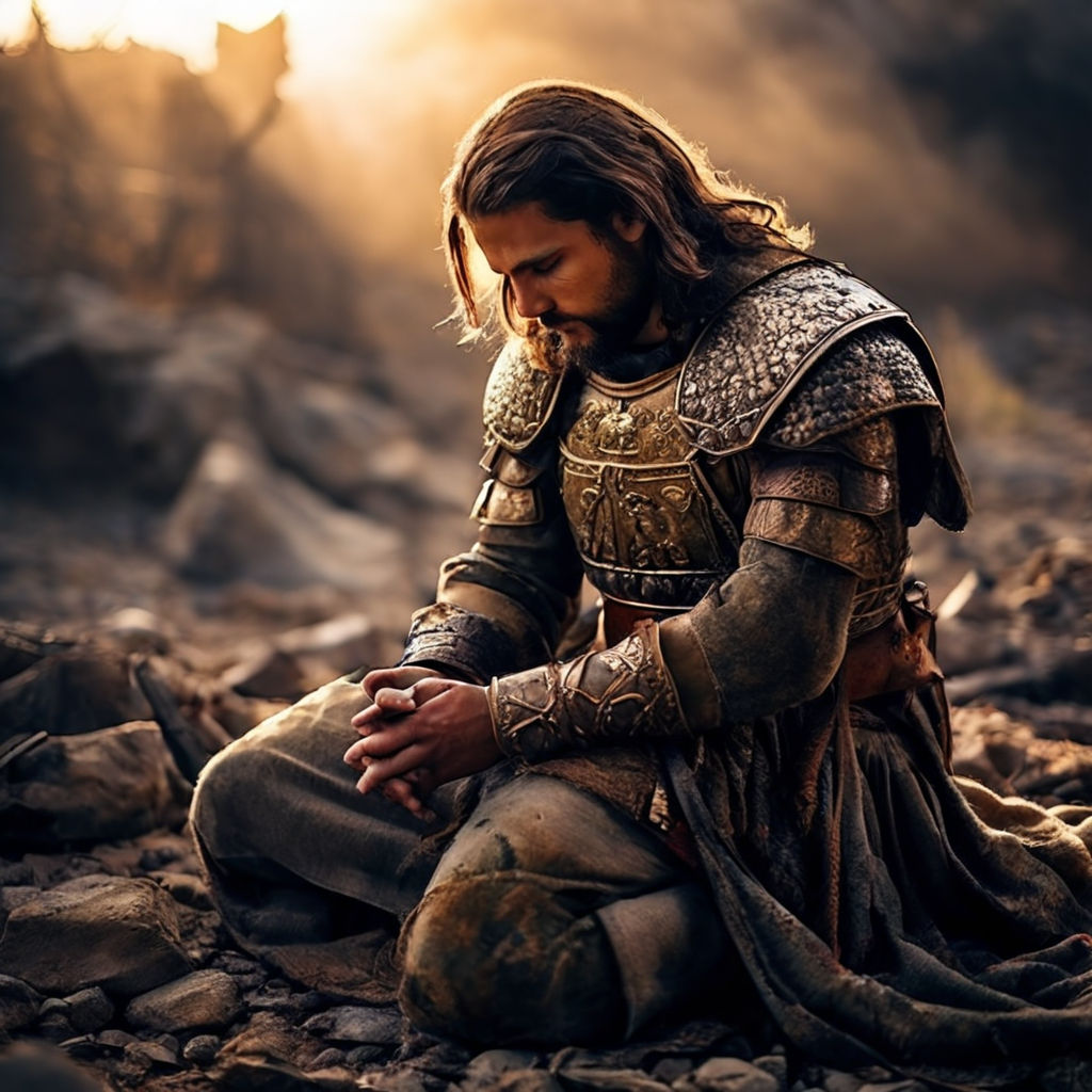 Create a prayer warrior for Christ praying in the midst of w... by ...