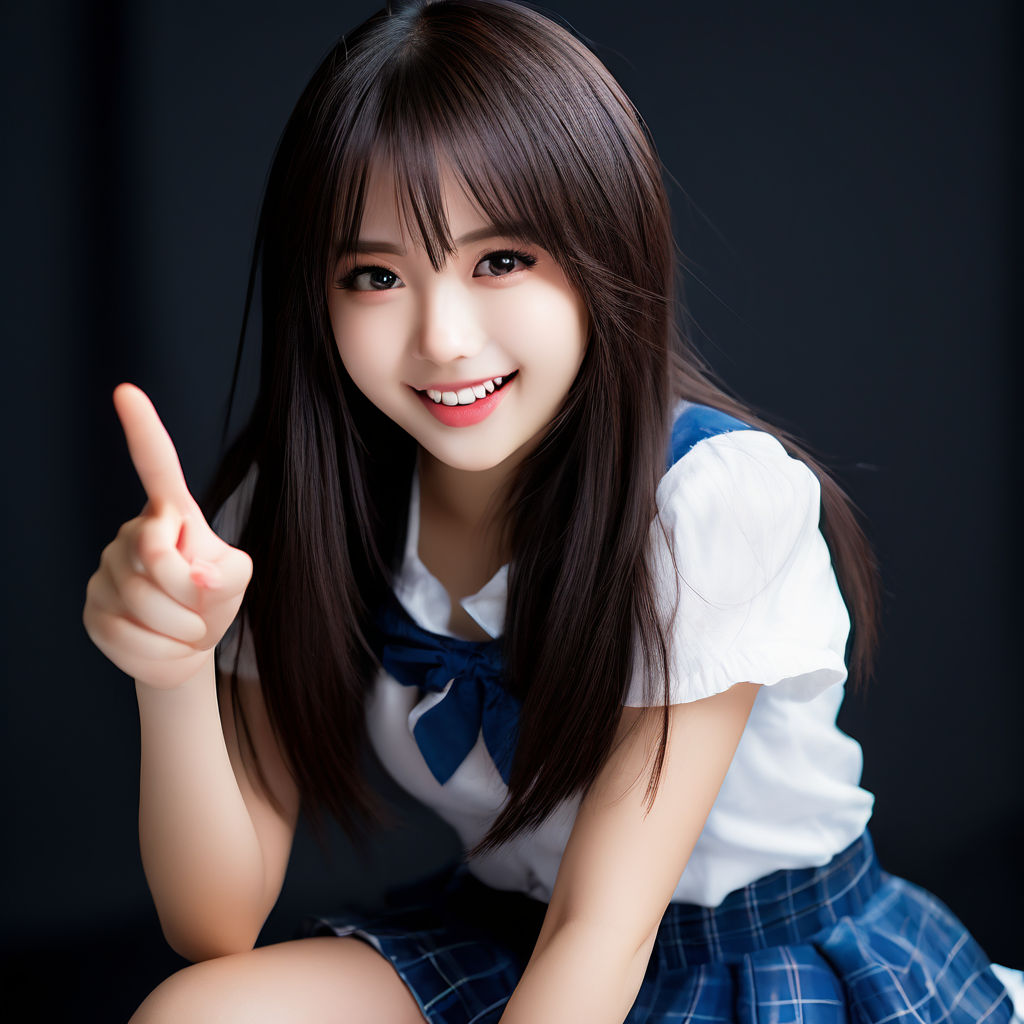 Hyerrealistic Very Cute White Girl Shes Pointing Her Index By