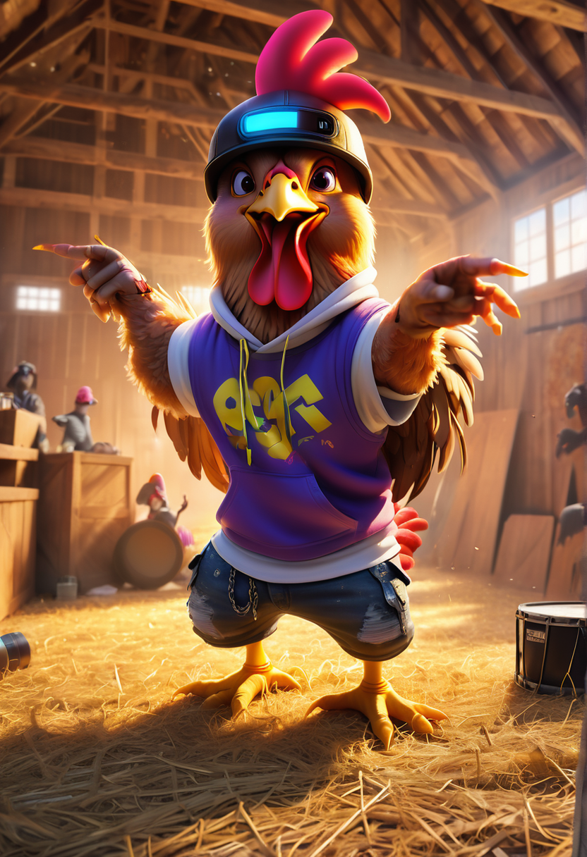 A chicken dressed up for a rapper music video by Elena Romanova ...