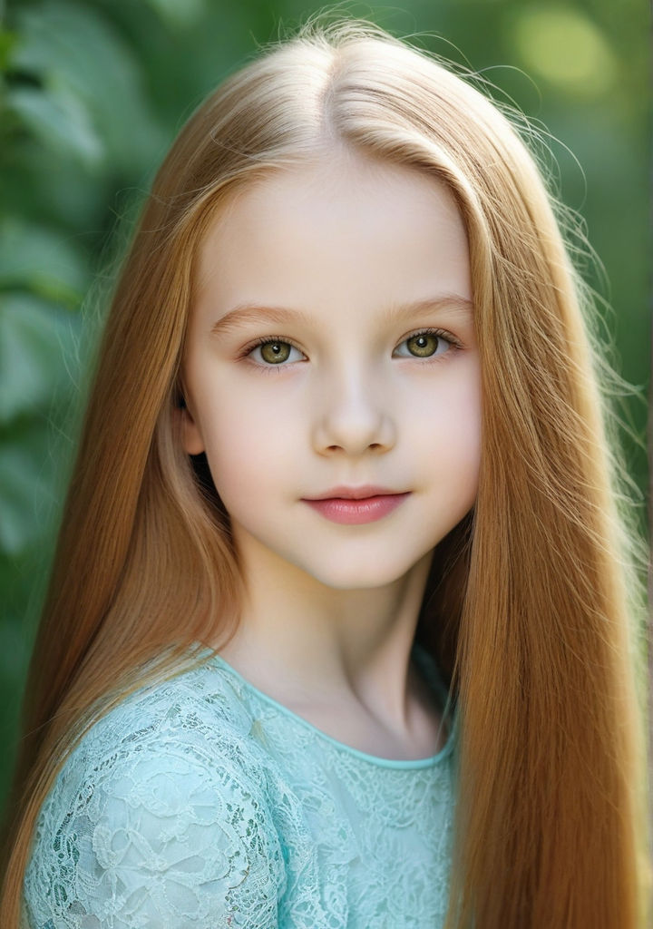 Photographic portrait of a beautiful 10 year old girl with p... by ...