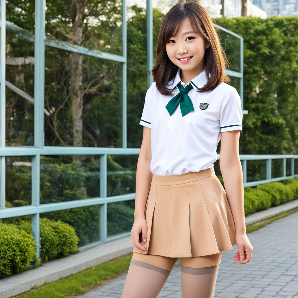 A cute middle school girl in a short skirt and skin-colored ... by ...