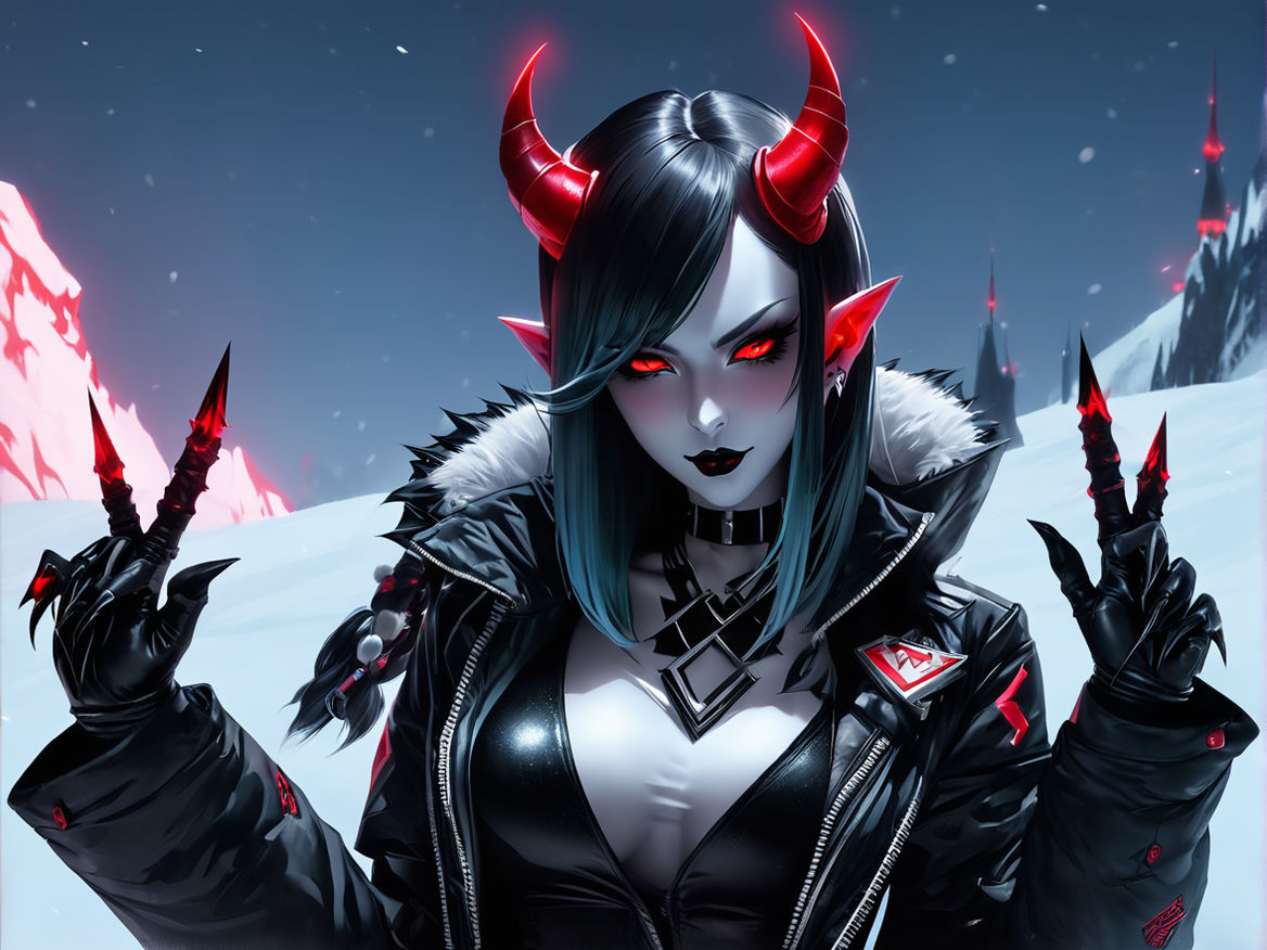 Bald demon woman with obsidian skin with long horns by Claudio Lima ...