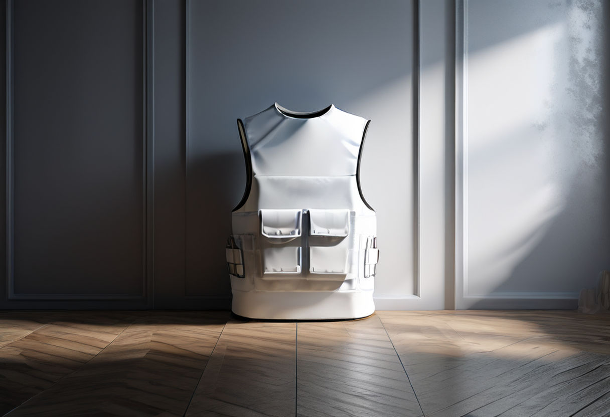 A bulletproof vest in a room with a plain white walls by iShorty ...
