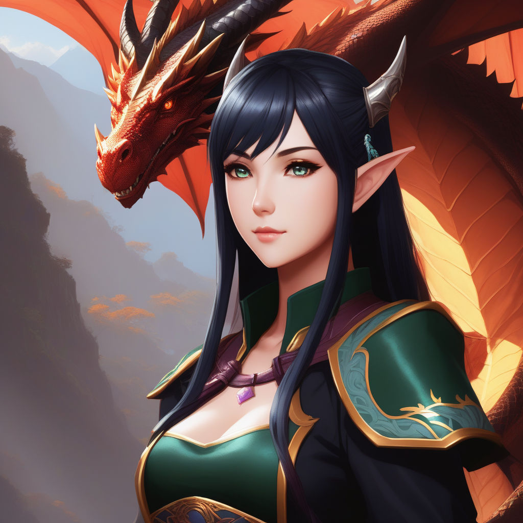 Anime half-elf girl with dragon tail and dragon horns by Елена Забудько ...
