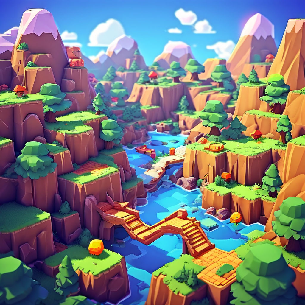 First person view 2D mini-game platform map in a style remin... by ...