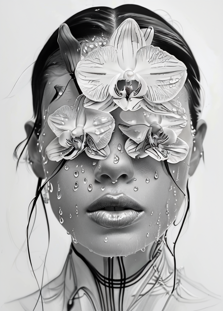 A beautiful black and white technical drawing of Vanda coeru... by ...