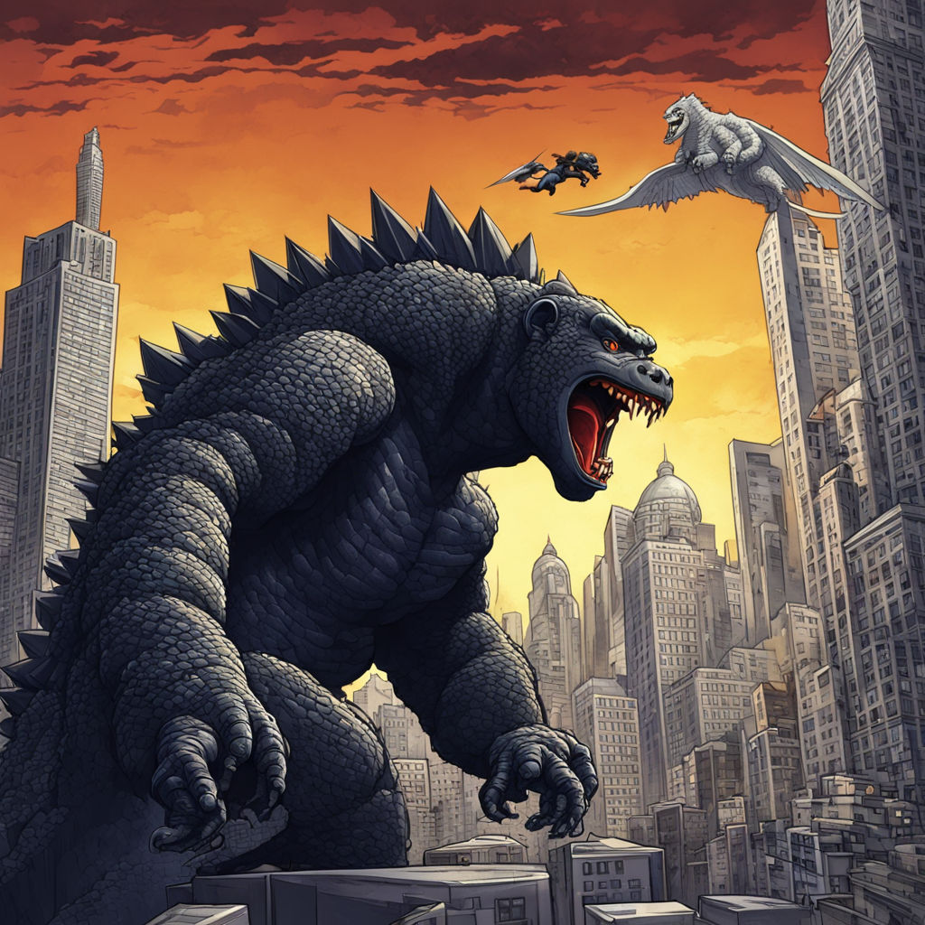 Godzilla fights King Kong over the city by Диана Синдеева - Playground