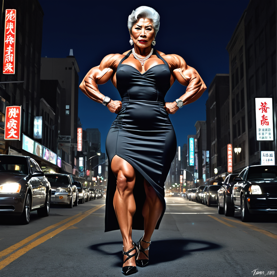 Digital painting of a hyper muscular yakuza boss grandma bod... by ...