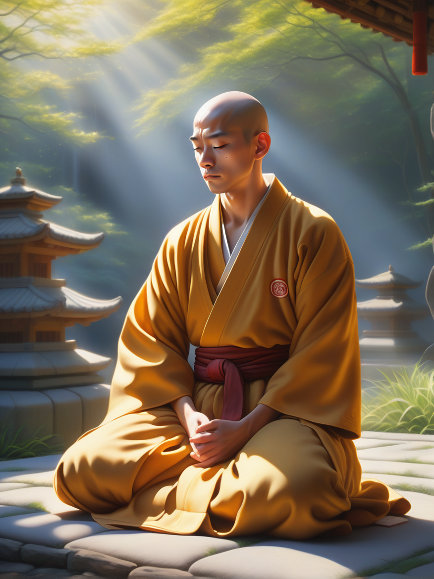 A meditating zen monk wearing the zen robes by Ingrid Michalke - Playground